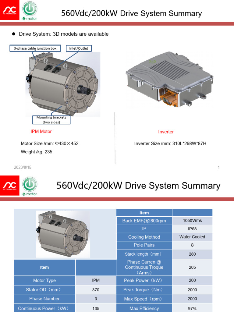 AC Propulsion 560Vdc - 200kW 2-In-1 Drive System | PDF