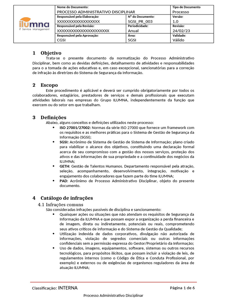 SGSI_PR_003_-_Processo_Administrativo_Disciplinar | PDF