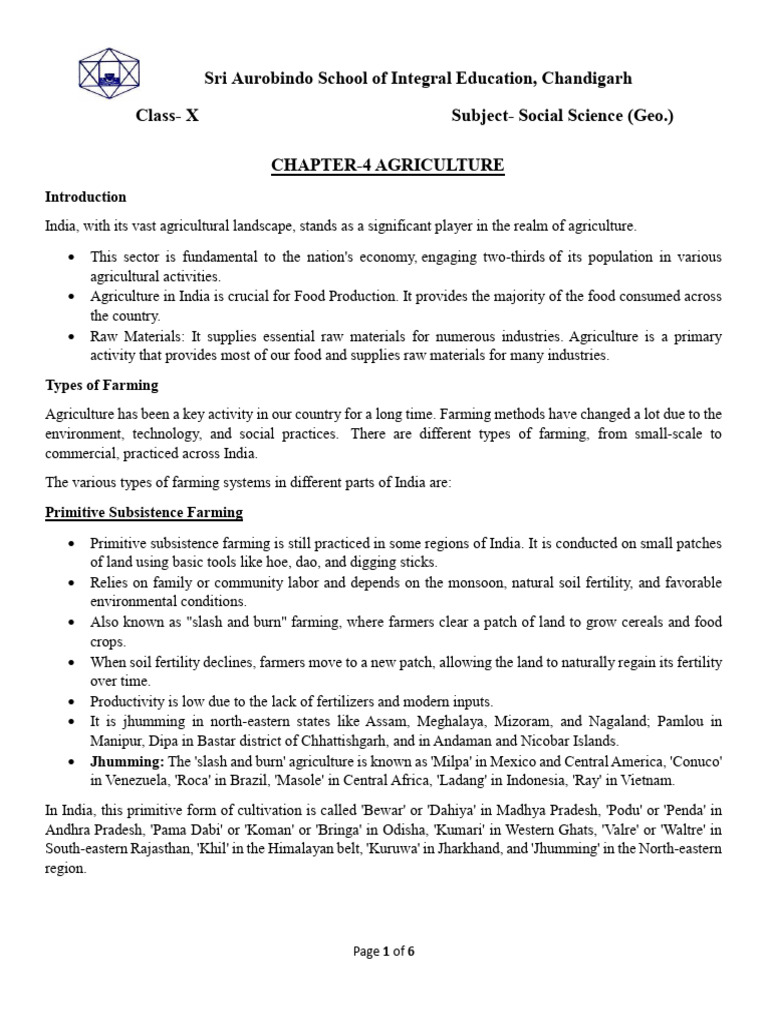 Class-10 Ch-4 Agriculture | PDF | Agriculture | Crops