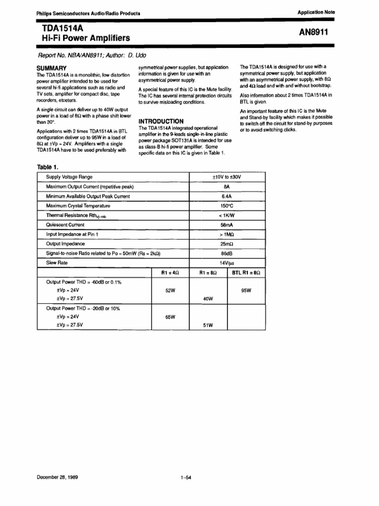 TDA1514A Application Note NBA-AN8911 | PDF