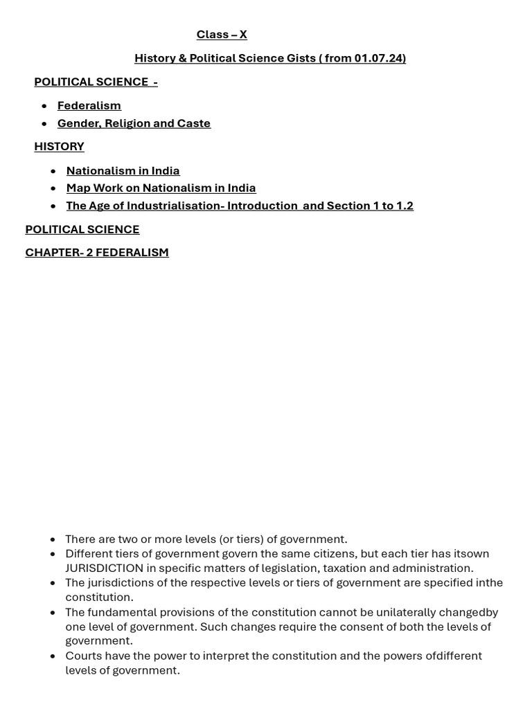 Class - 10 GIST-HISTORY - Chap - 2 & Chap - 4 (Intro, Sec 1 - 1.2), Pol - SC - 2 & 3 | PDF
