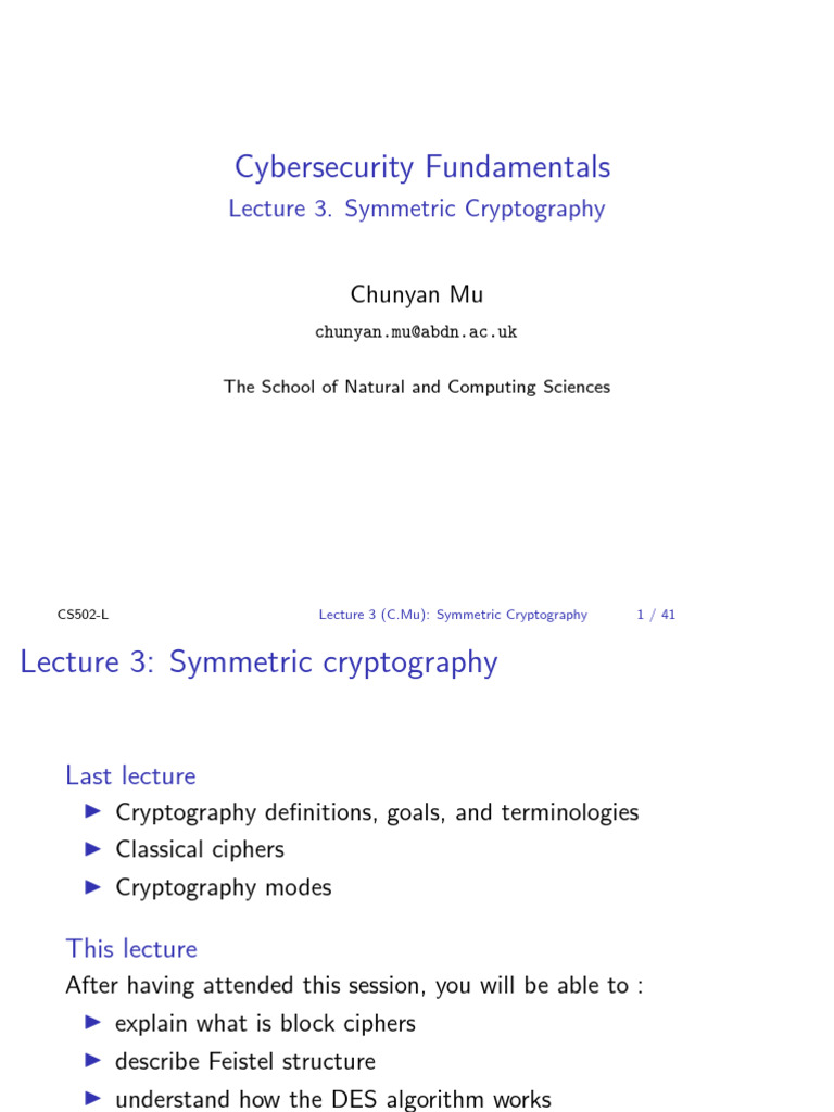 L03 Sym Crypt | PDF