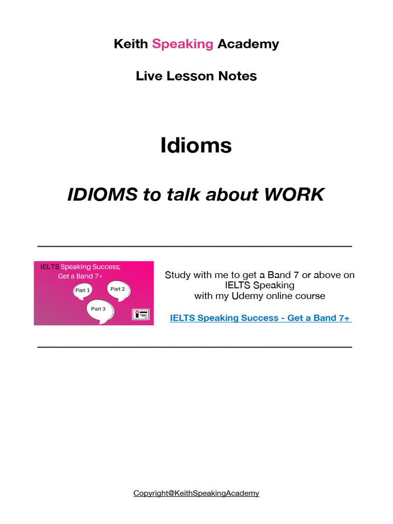 Idioms About Work - Lesson Notes | PDF