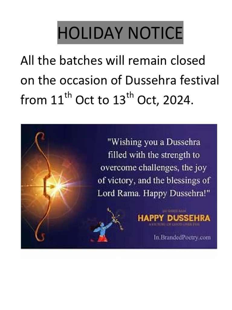 Holiday Notice Dussehra | PDF