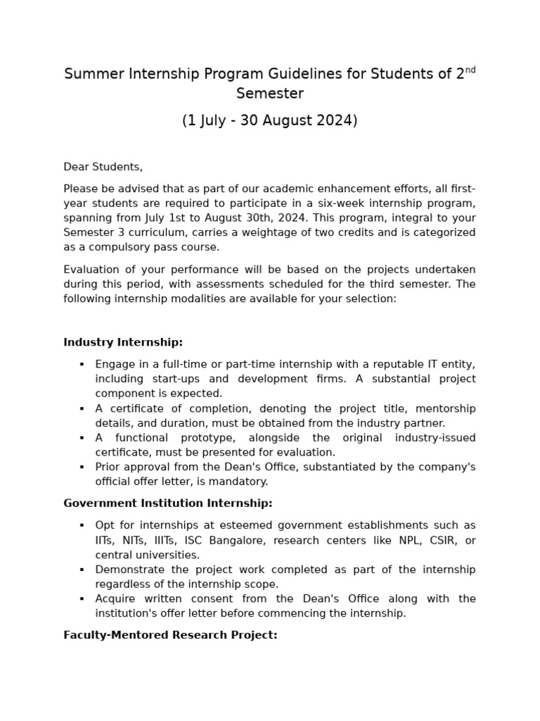 SOP For Summer Internship | PDF