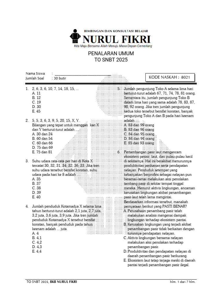 To SNBT 2025 - Penalaran Umum (8021) | PDF