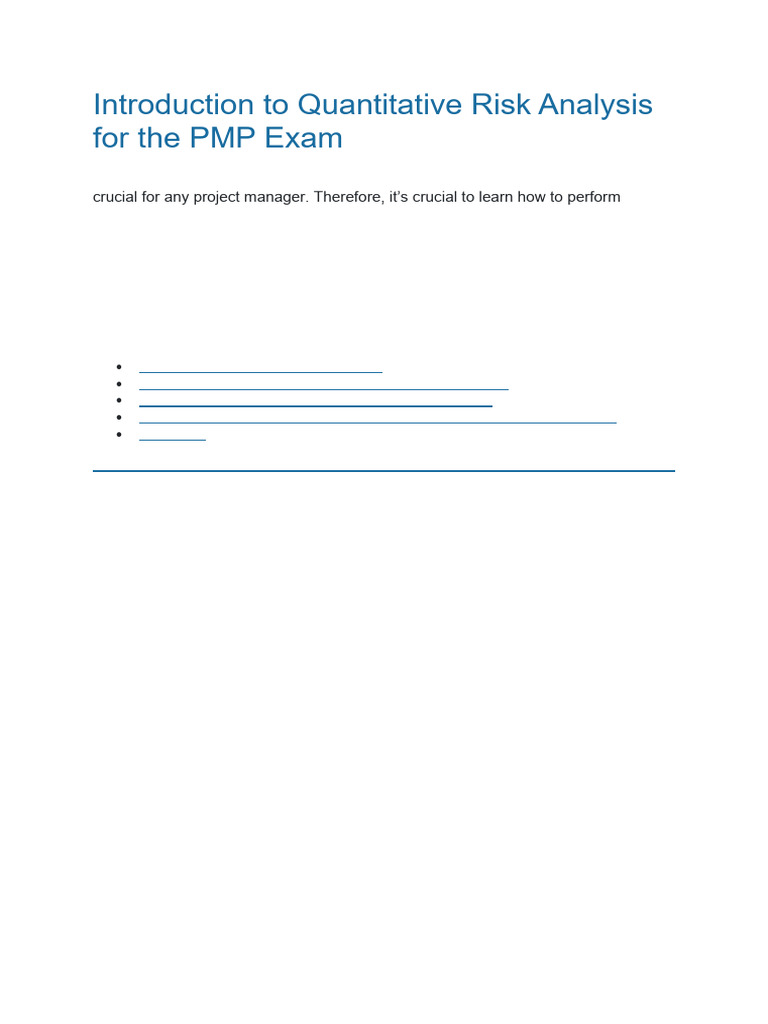 Introduction To Quantitative Risk Analysis For The PMP Exam | PDF