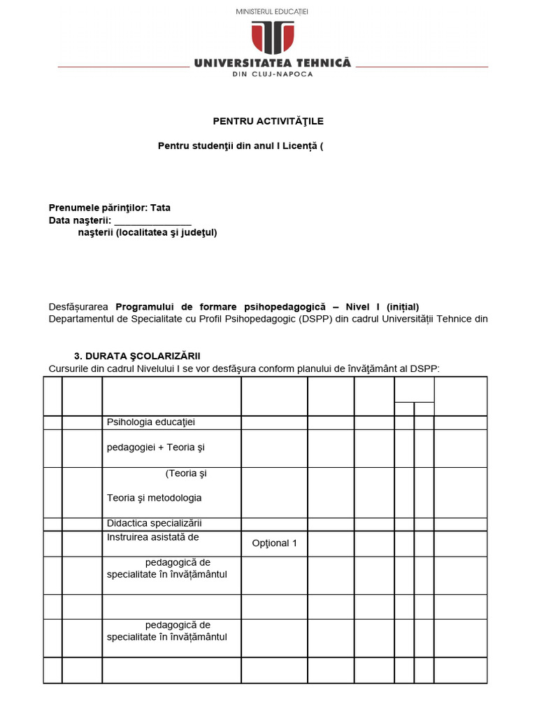 Contract de Studii Modul Psihopedagogic Nivel I Monospecializare 2024 - 2025 | PDF