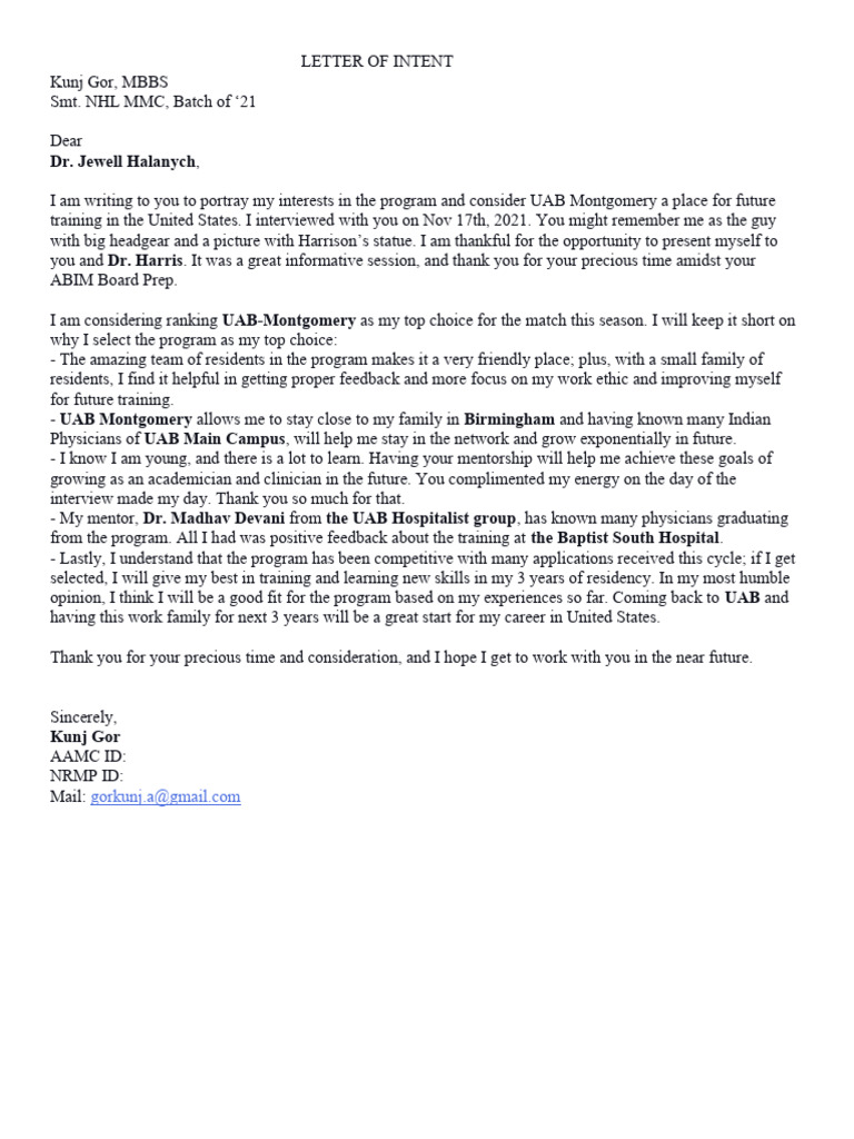 Letter of Interest | PDF
