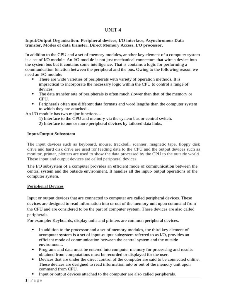 CO Unit 4 | PDF | Input/Output | Central Processing Unit