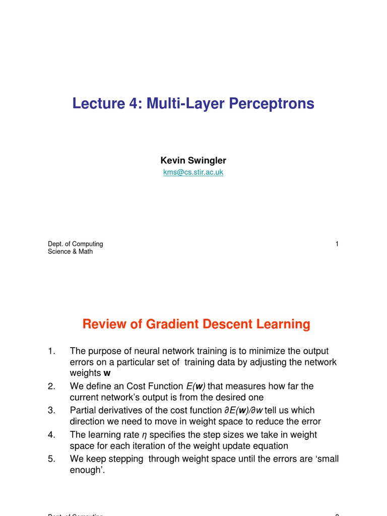 Kevin Swingler - Lecture 4: Multi-Layer Perceptrons | PDF | Computational Science | Artificial ...