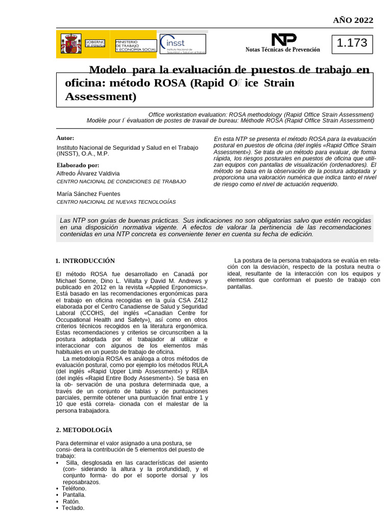 NTP 1173 Modelo para La Evaluación de Puestos de Trabajo en Oficina ...
