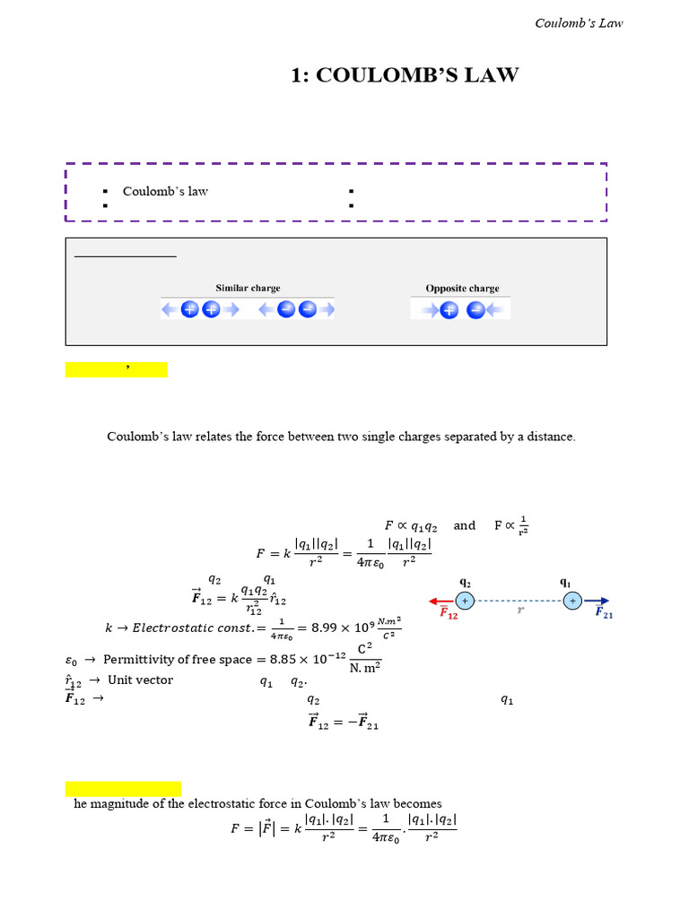 LECTURE 02 (NOTE) - Module 01 - Coulomb's Law | PDF