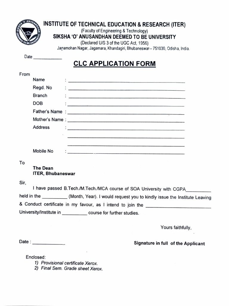 Iter Clc Application Form | PDF