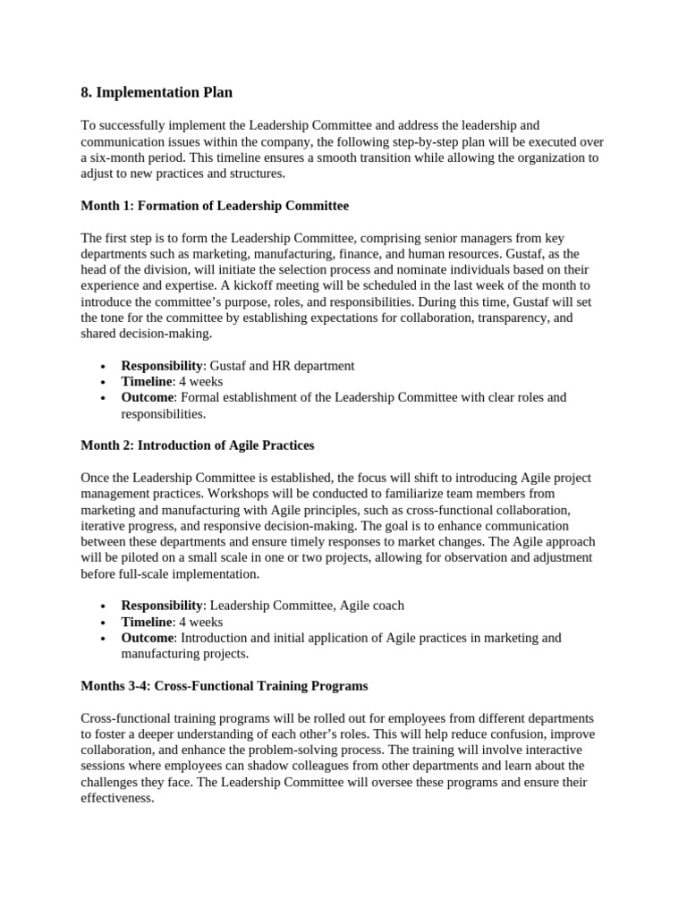 Implementation Plan: Month 1: Formation of Leadership Committee | PDF