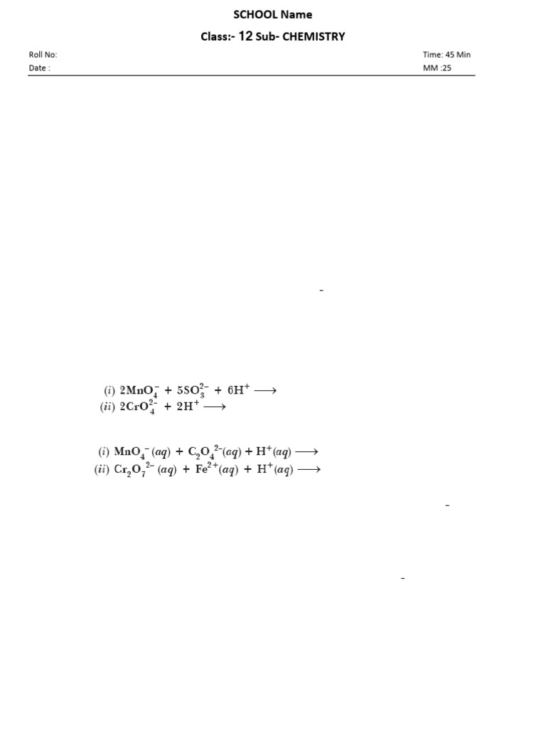 D and F Block, Coordination Compounds Test | PDF