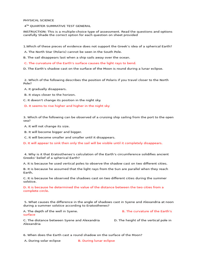 4th Quarter Physical Science Test | PDF | Force | Science & Mathematics