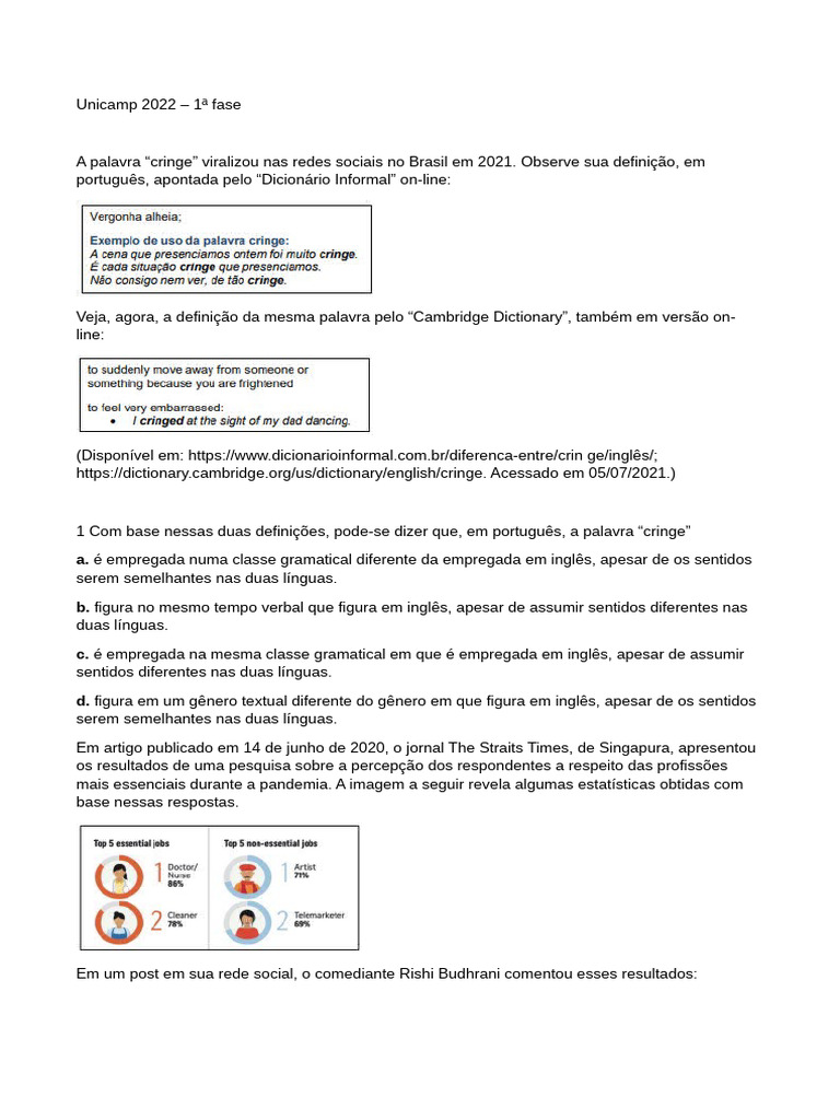 Unicamp 2022 - 1ª fase | PDF
