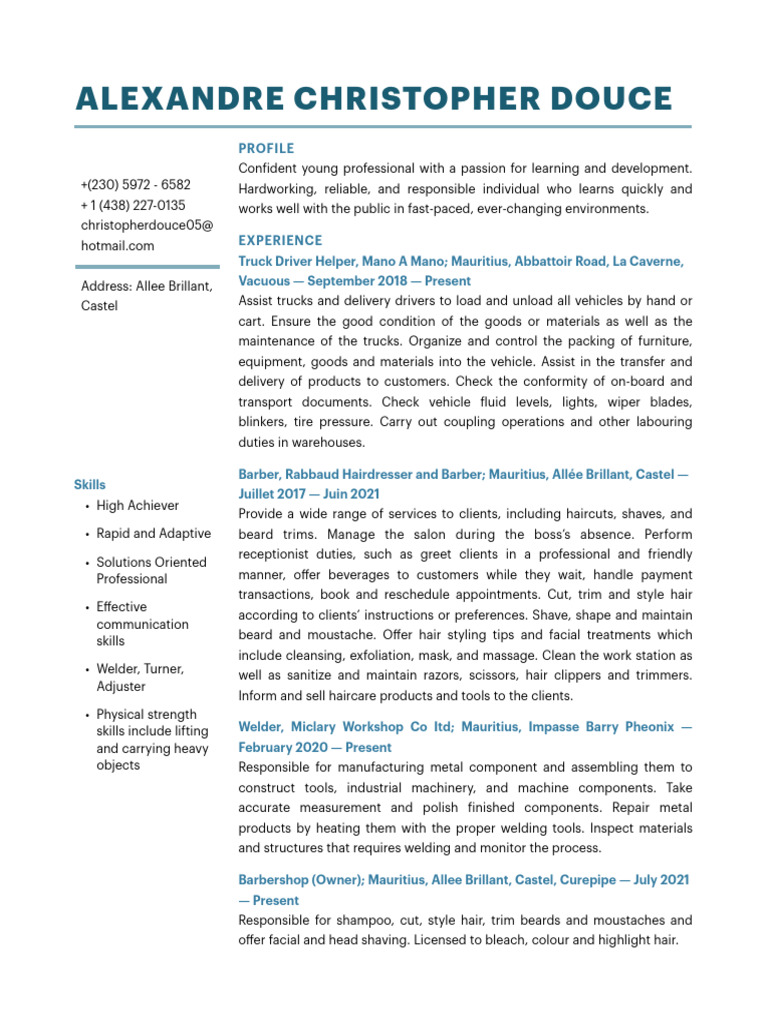 Alexandre Christopher Douce CV | PDF