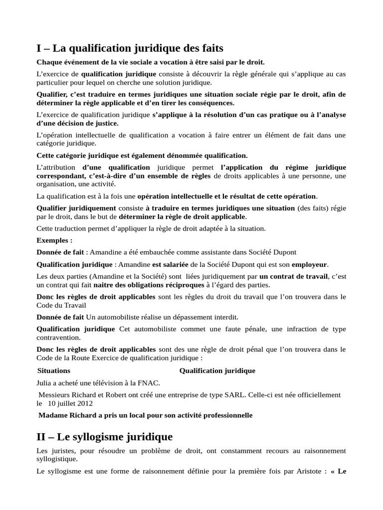 Qualification Juridique Exo Argumentation Term STMG Droit | PDF