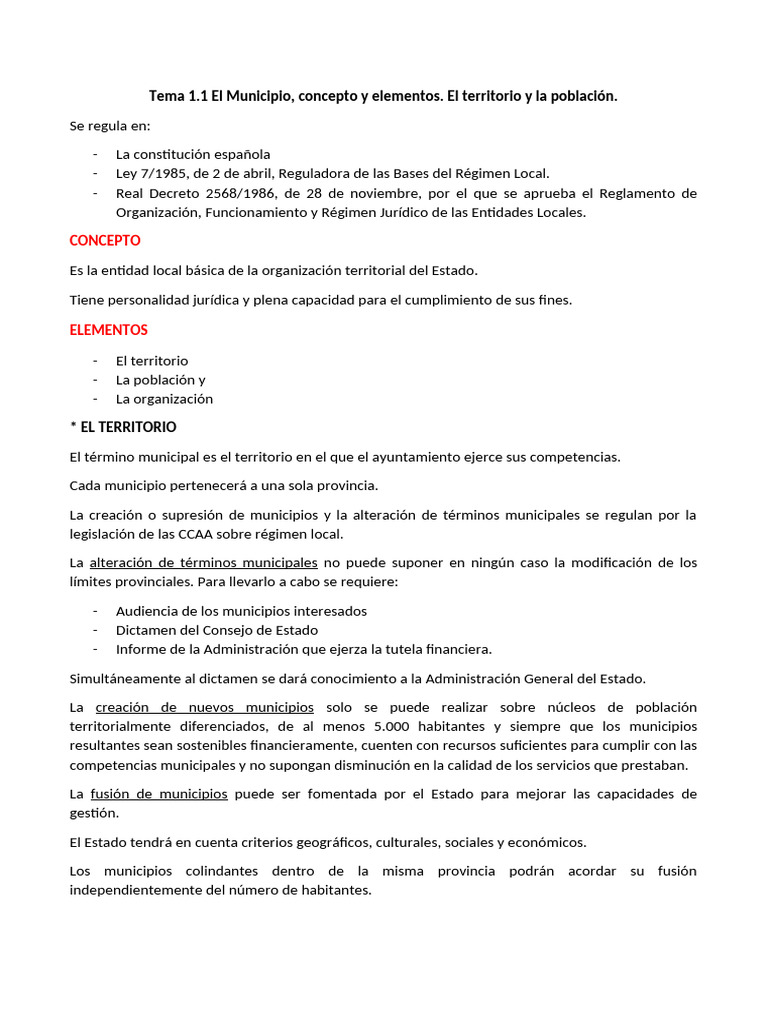 Tema 1.1 El Municipio, Concepto y Elementos | PDF