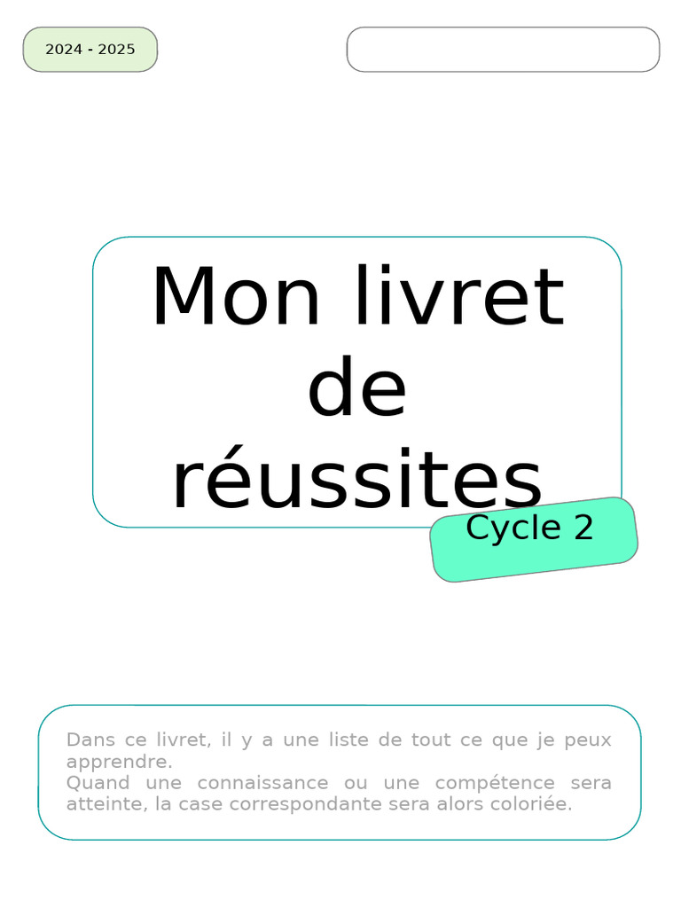 Mon livret de réussites - cycle 2 | PDF