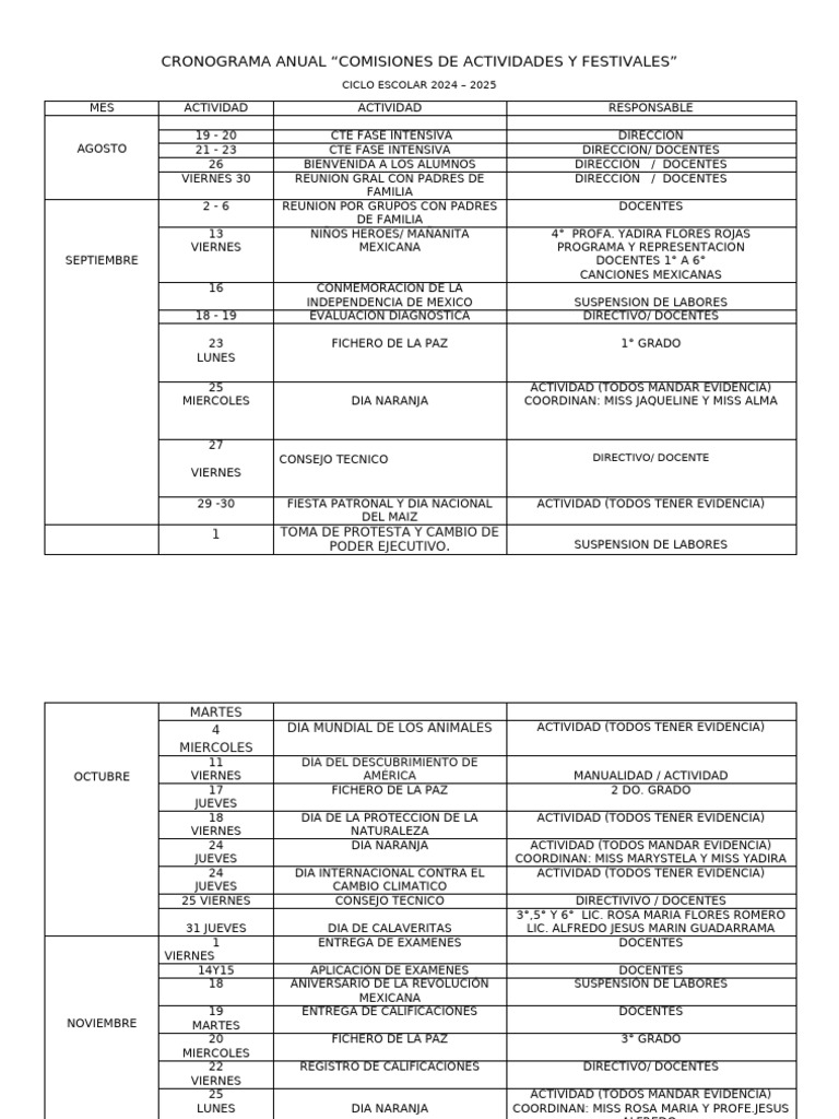 Calendario Anual 2425 Completo | PDF