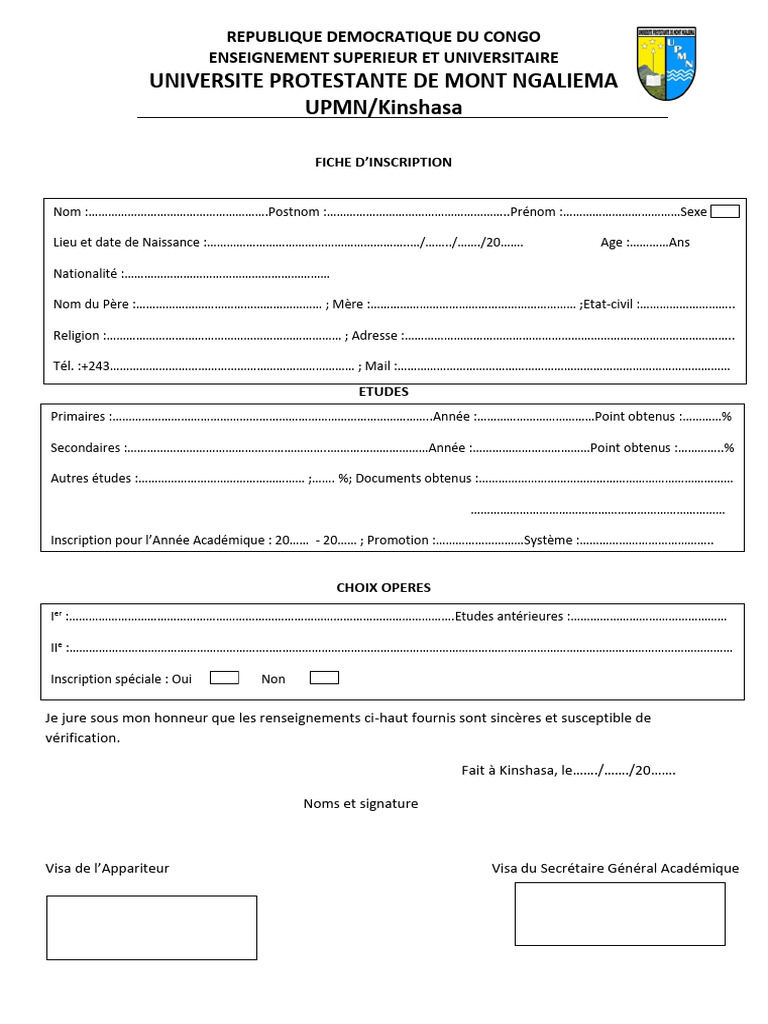 Fiche d'Inscription | PDF