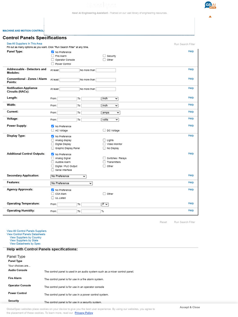 Control Panels Specifications _ GlobalSpec | PDF