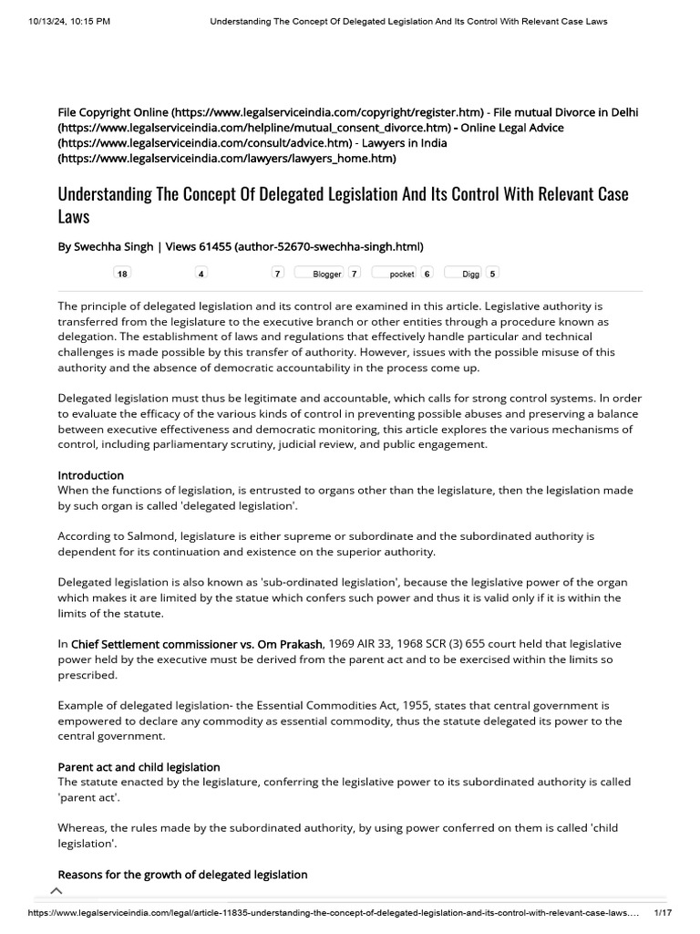 Delegated Legislation and Types of Control Notes | PDF