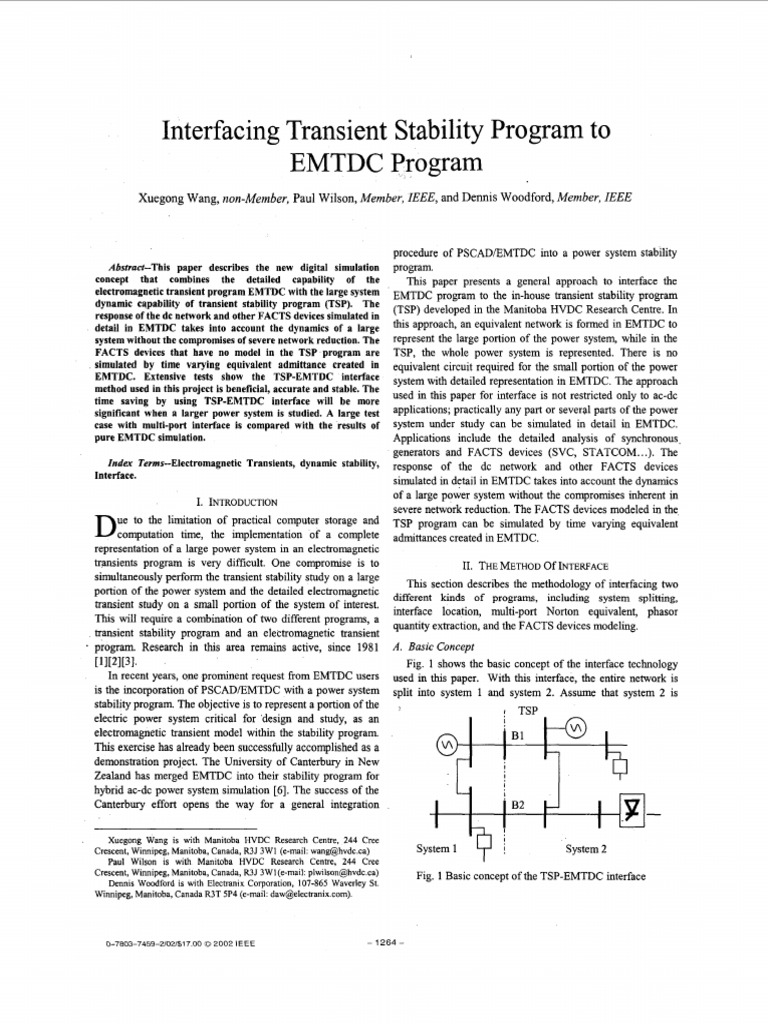 Interfacing Transient Stability Program To EMTDC Program | PDF