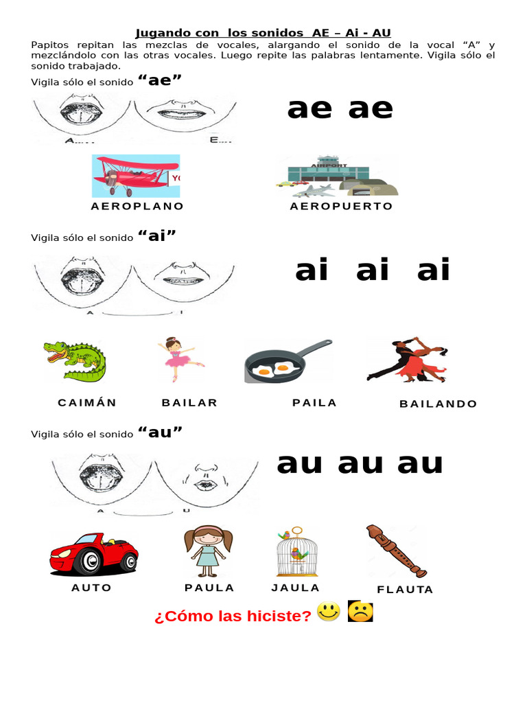 Jugando Con El Sonido AU - AI - AE y Sus Palabras en Colores | PDF