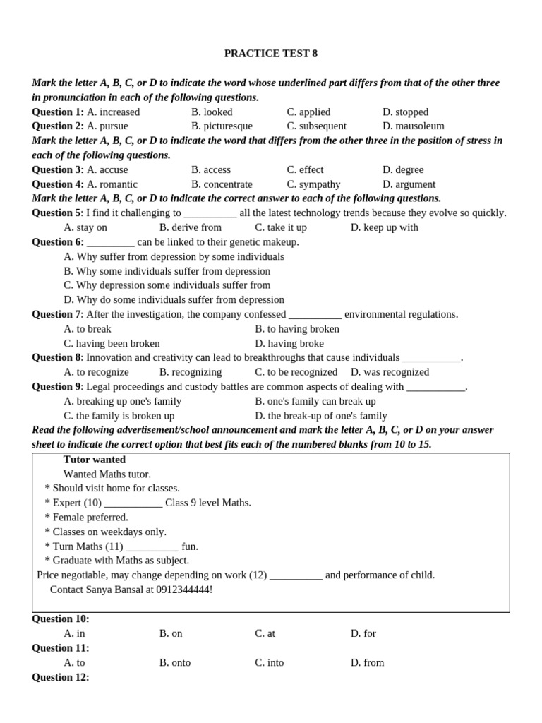 HUỚNG DẪN ÔN THI TỐT NGHIỆP MÔN ANH FORM 2025 MỚI NHẤT PRACTICE TEST 8 ...