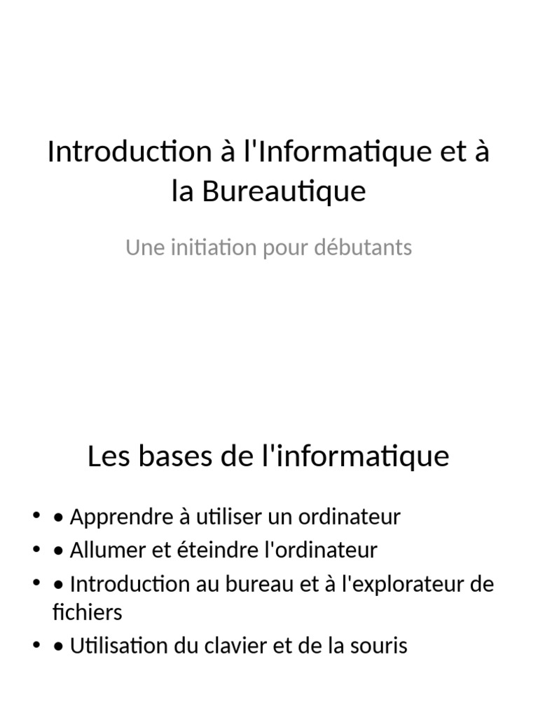 Introduction Informatique Bureautique Debutant | PDF