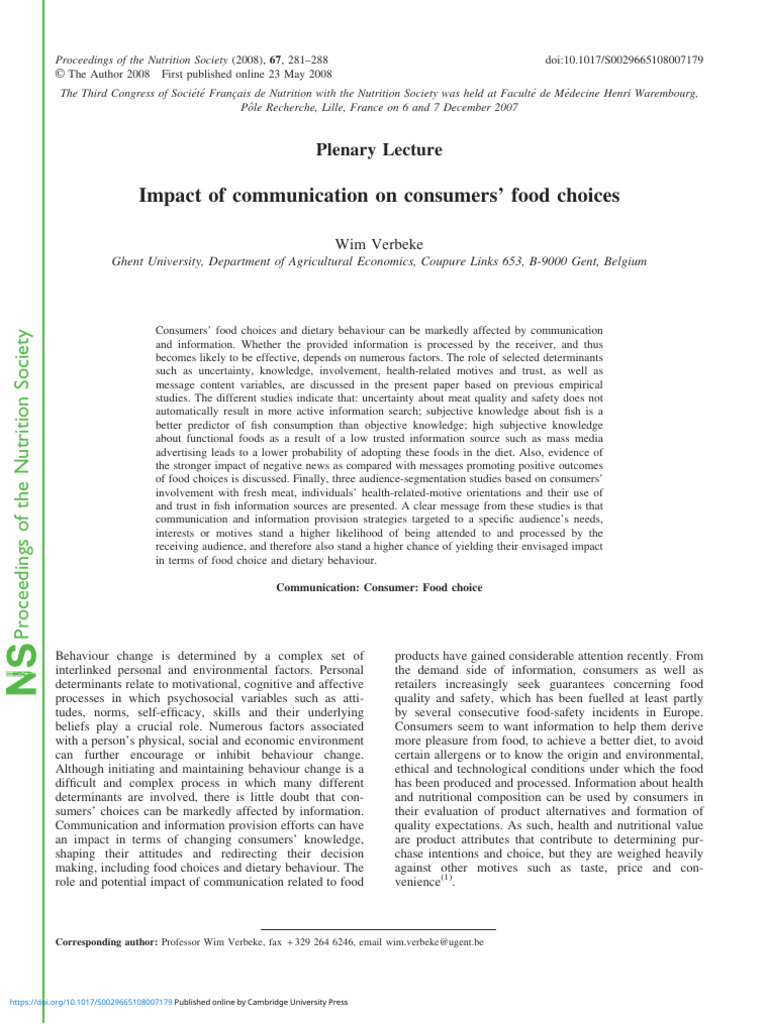 Impact of Communication On Consumers' Food Choices | PDF