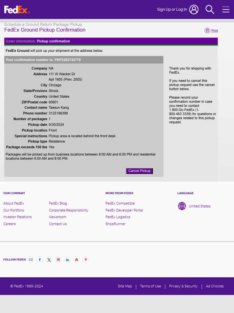 FedEx Ground - Return Package Pickup | PDF