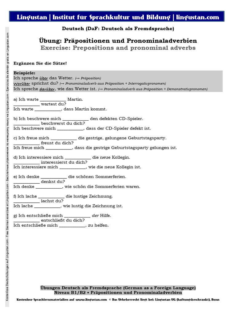 Übungen Pronominaladverbien | PDF