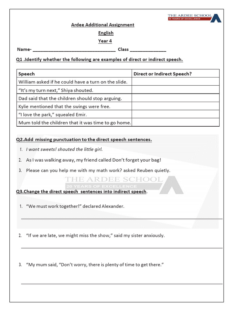 Ardee Additional Assignment English Year 4 | PDF
