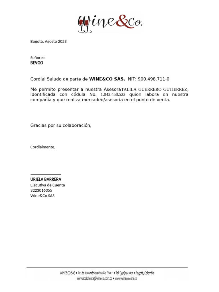Carta Presentacion - Talila | PDF