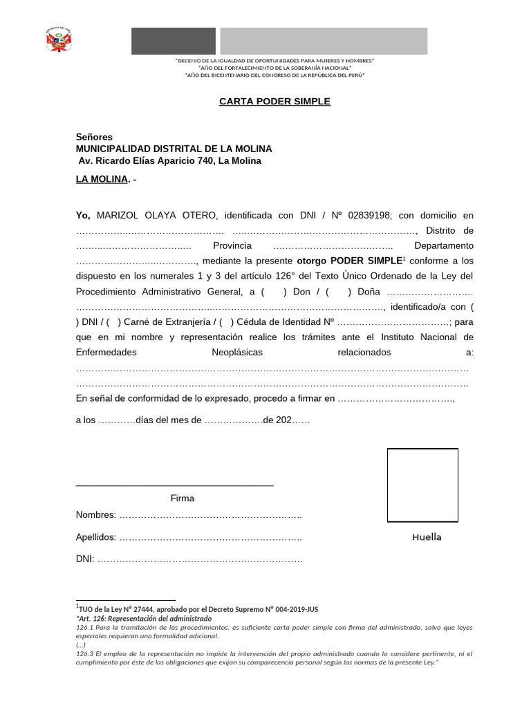 Formato de Carta Poder Simple.docx | PDF