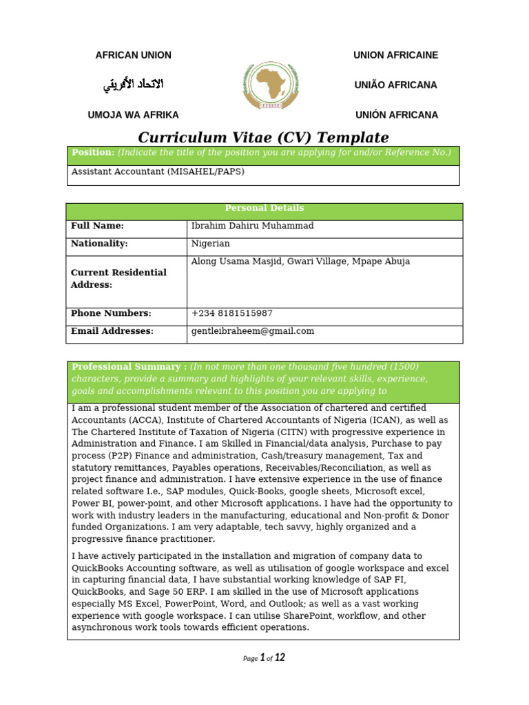 Au CV Template - English | PDF