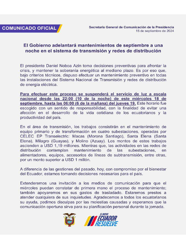 Comunicado Oficial Presidencia | PDF