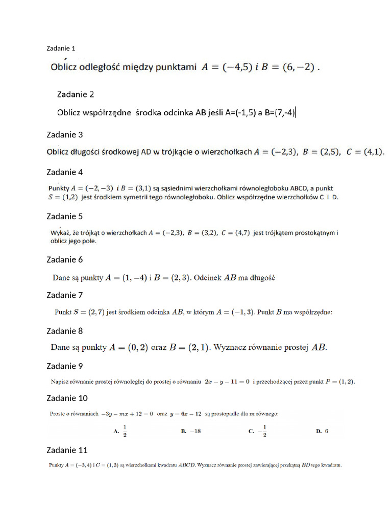 zadania geometria analityczna | PDF