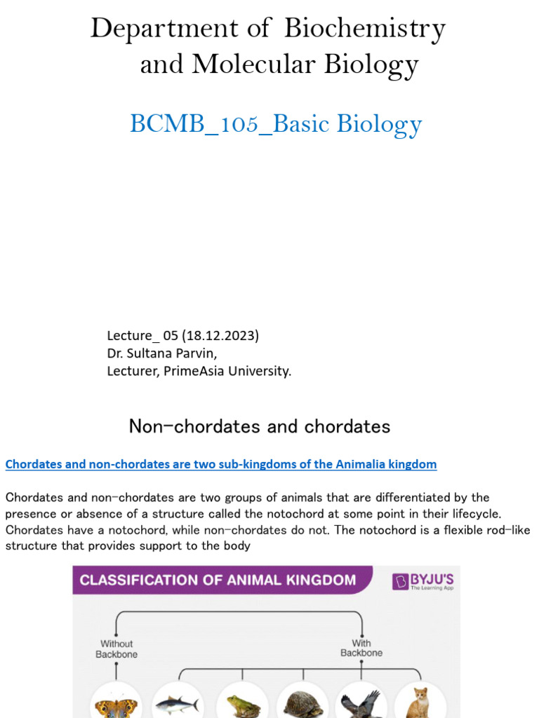 Lecture - 5 - 105 Basic Biology | PDF | Invertebrate | Vertebrates