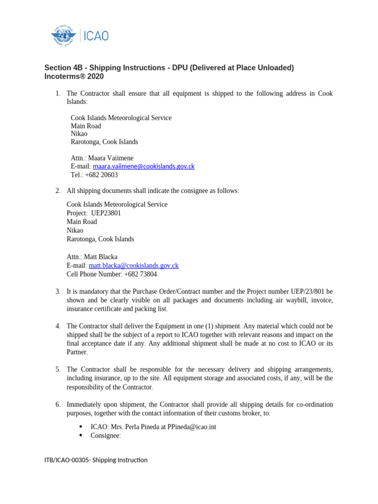 ITB-ICAO-00305-Shipping Instructions - CKIS v2 | PDF | Accounts Payable ...