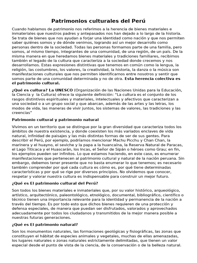 Patrimonios Culturales Del Perú para Exñposición | PDF | Patrimonio ...