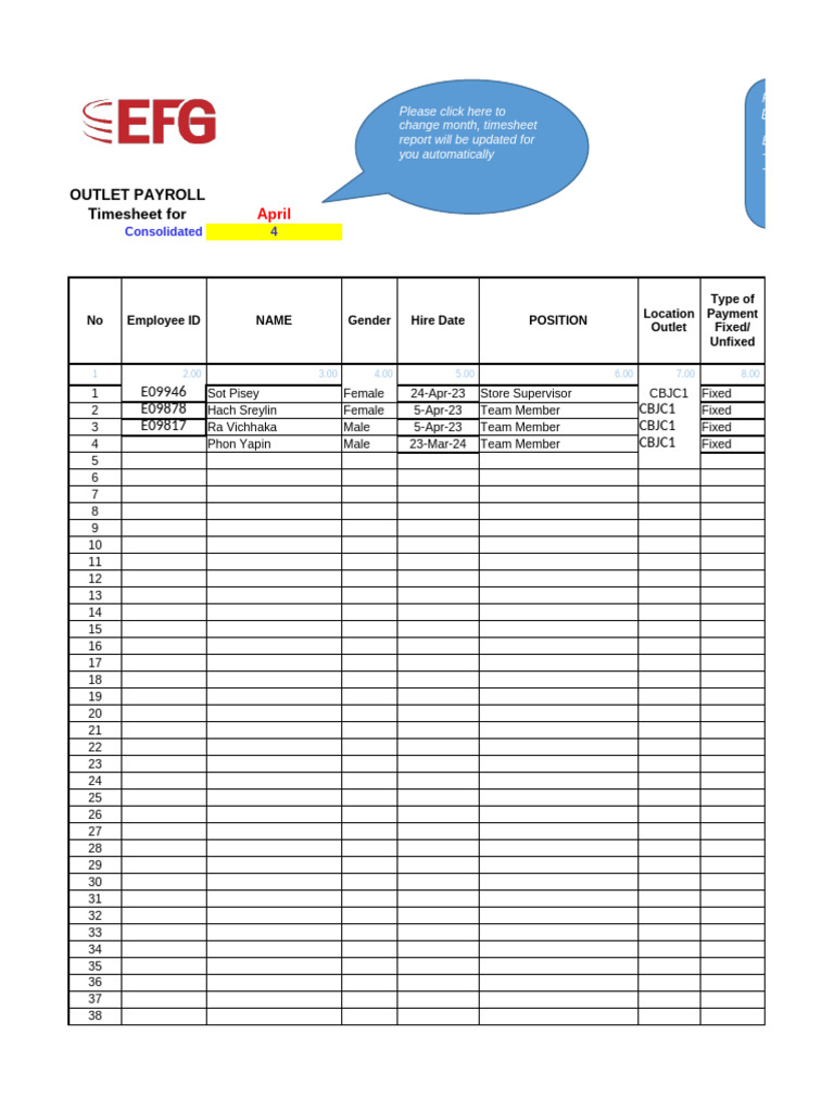 CBCJ1 Timesheet On April 2024 (Payroll) | PDF