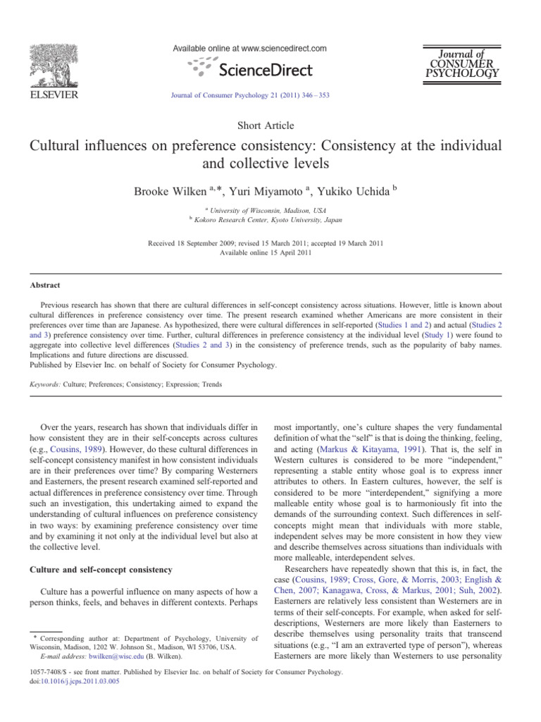Cultural Influences On Preference Consistency | PDF