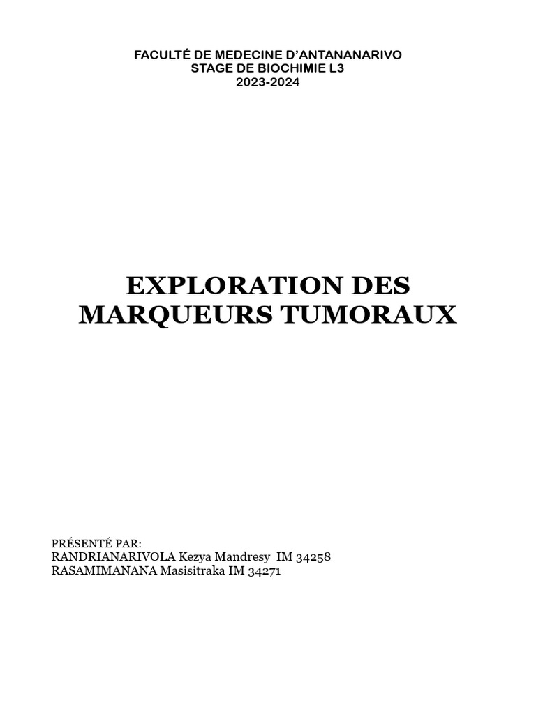 Exploration Des Marqueurs Tumoraux | PDF