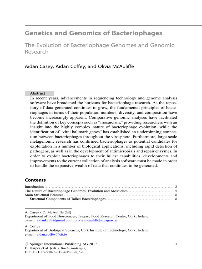 Genetics and Genomics of Bacteriophages: The Evolution of Bacteriophage Genomes and Genomic ...